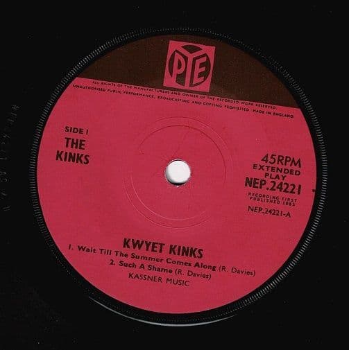THE KINKS Kwyet Kinks EP Vinyl Record 7 Inch Pye 1965